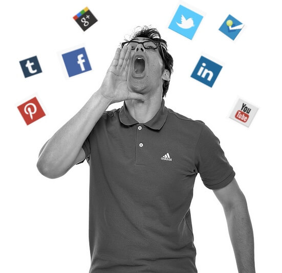 man_shouting_social_media_icons – Social Media For Small Business